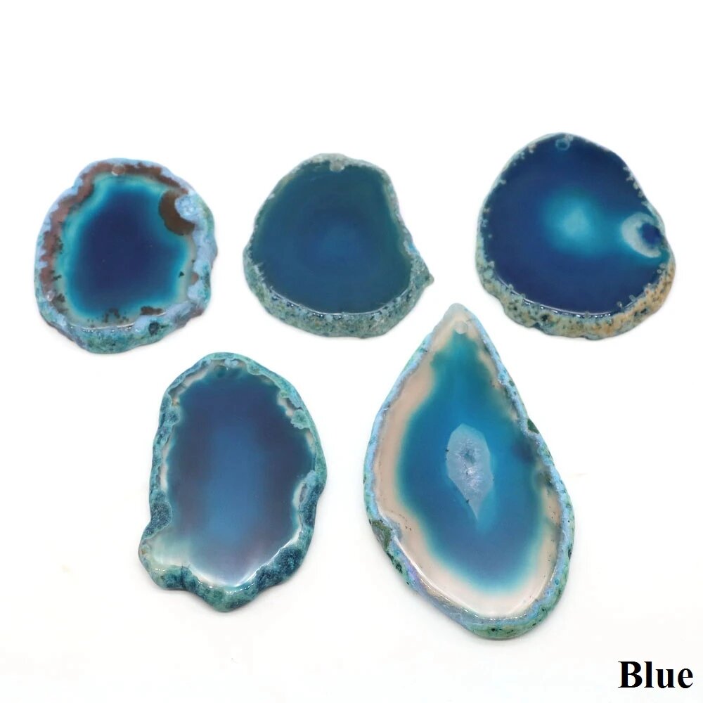 Натуральный агат геод ломтик с отверстием 40-70 мм 5pcs, Blue
