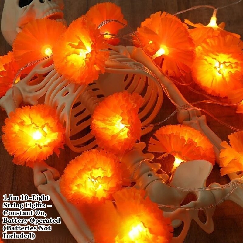 Оранжевые гирлянды с цветами, 15 LED
