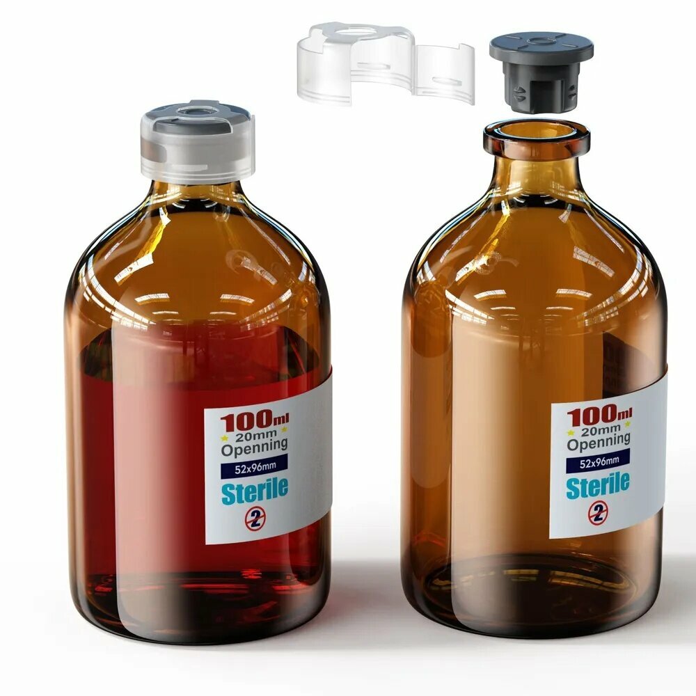 Янтарные стерильные стеклянные флаконы с запорной крышкой и 20 мм самозаживляющимся инъекционным портом, флаконы из боросиликатного стекла с пряжкой, стерильная упаковка, 100 мл 4 шт.