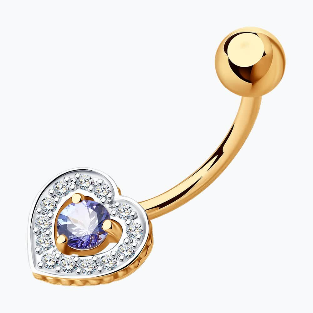 Пирсинг, красное золото, 585 проба, родирование, танзанит