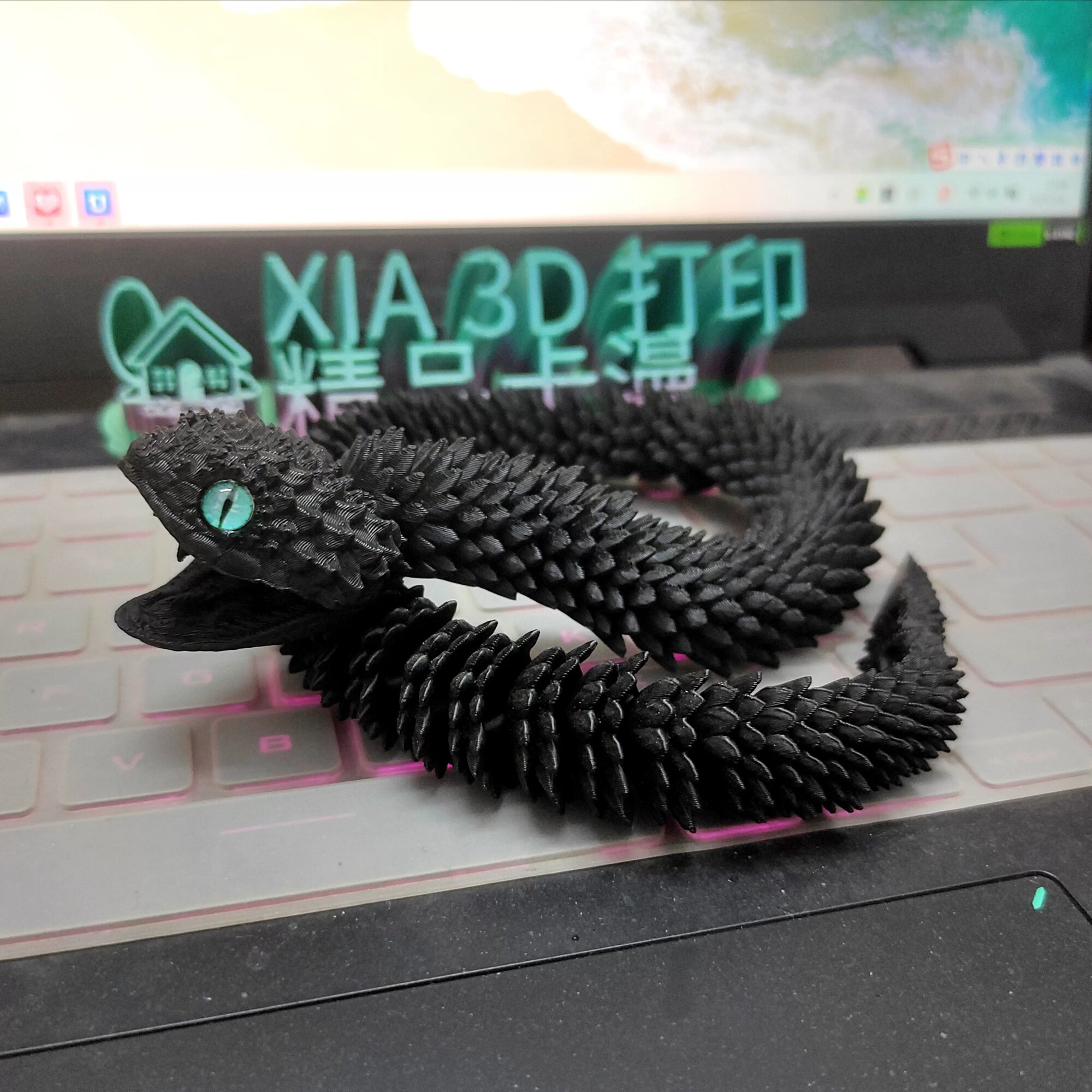 3D-печатная игрушка змея с жевательными клыками, подвижными суставами, черный цвет, 30 см, подарок для ребенка на день