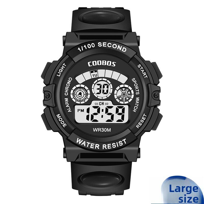 Children digital analog waterresistant watch with night glow for school and play black