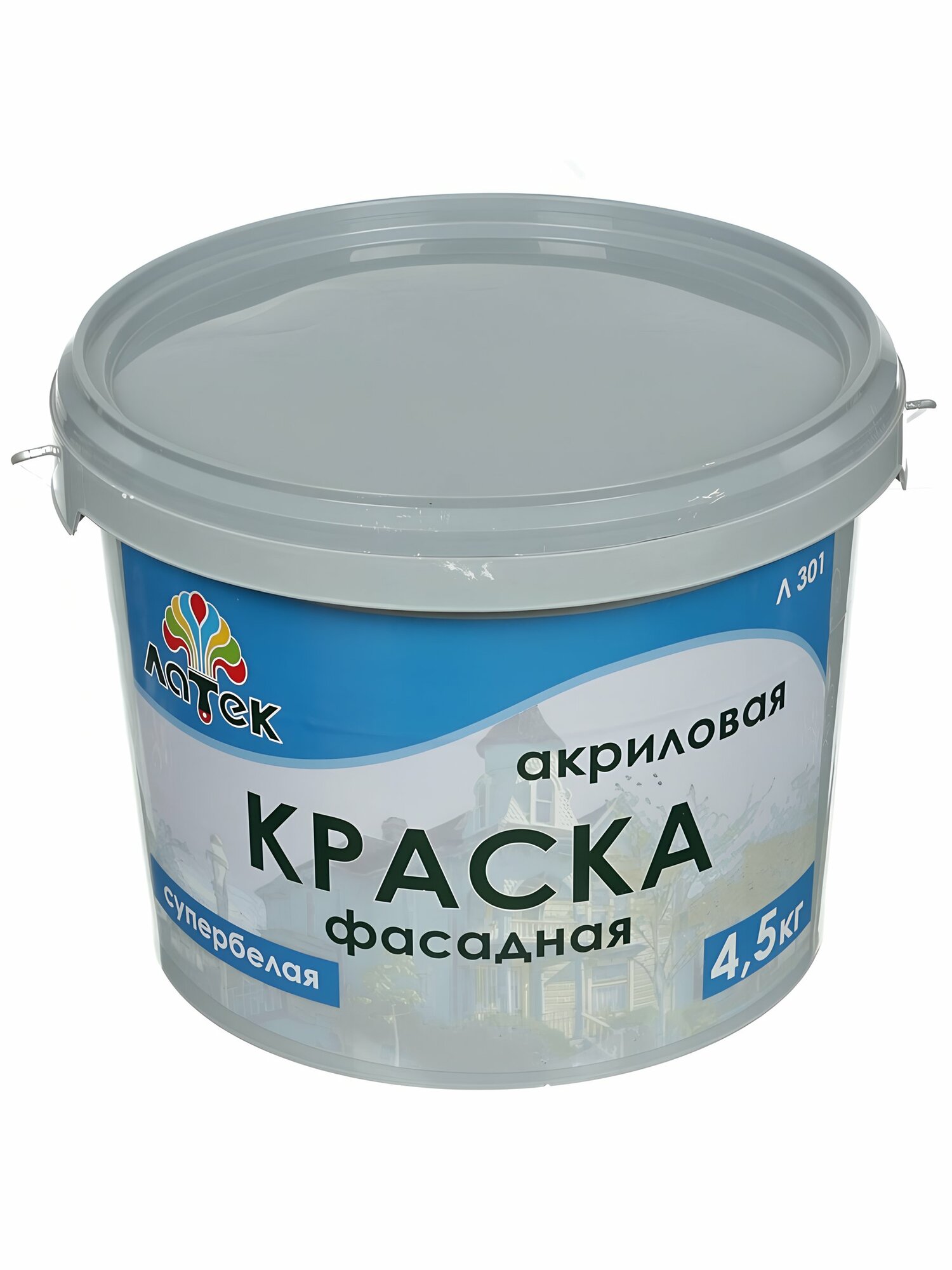 Краска воднодисперсионная, Оптимист, Латек Л301, акриловая, фасадная, влагостойкая, матовая, 4.5 кг