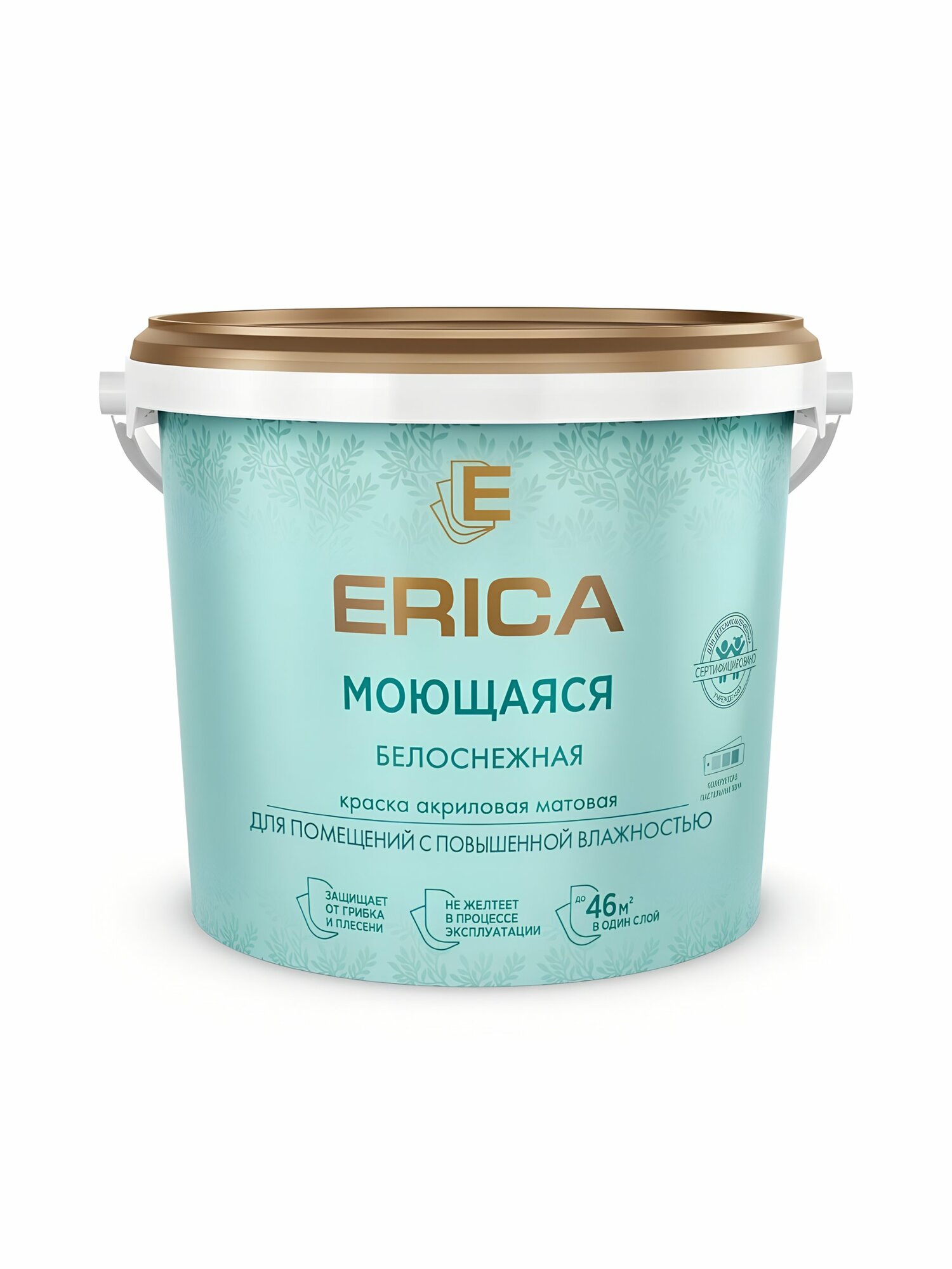 Краска воднодисперсионная, Erica, акриловая, универсальная, моющаяся, влагостойкая, матовая, белая, 6.5 кг