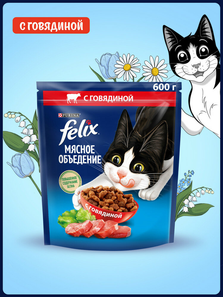 Сухой корм для кошек FELIX® Мясное объедение с говядиной, 600 г