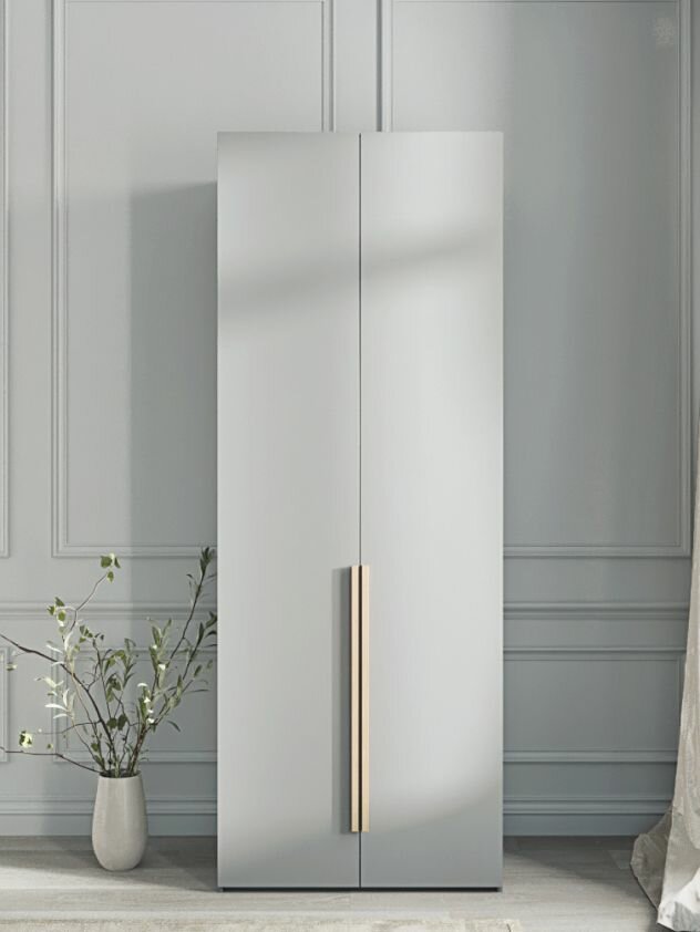 Casa Mia 60x50x230 см. шкаф для одежды узкий распашной, 2-дверный с полками и штангой, серый, ручка накладная 832 мм