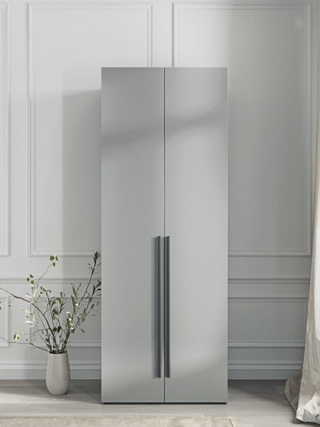 Casa Mia 90x60x230 см. шкаф для одежды распашной с ящиками и полками, 2-дверный, серый, ручка скоба 960 мм