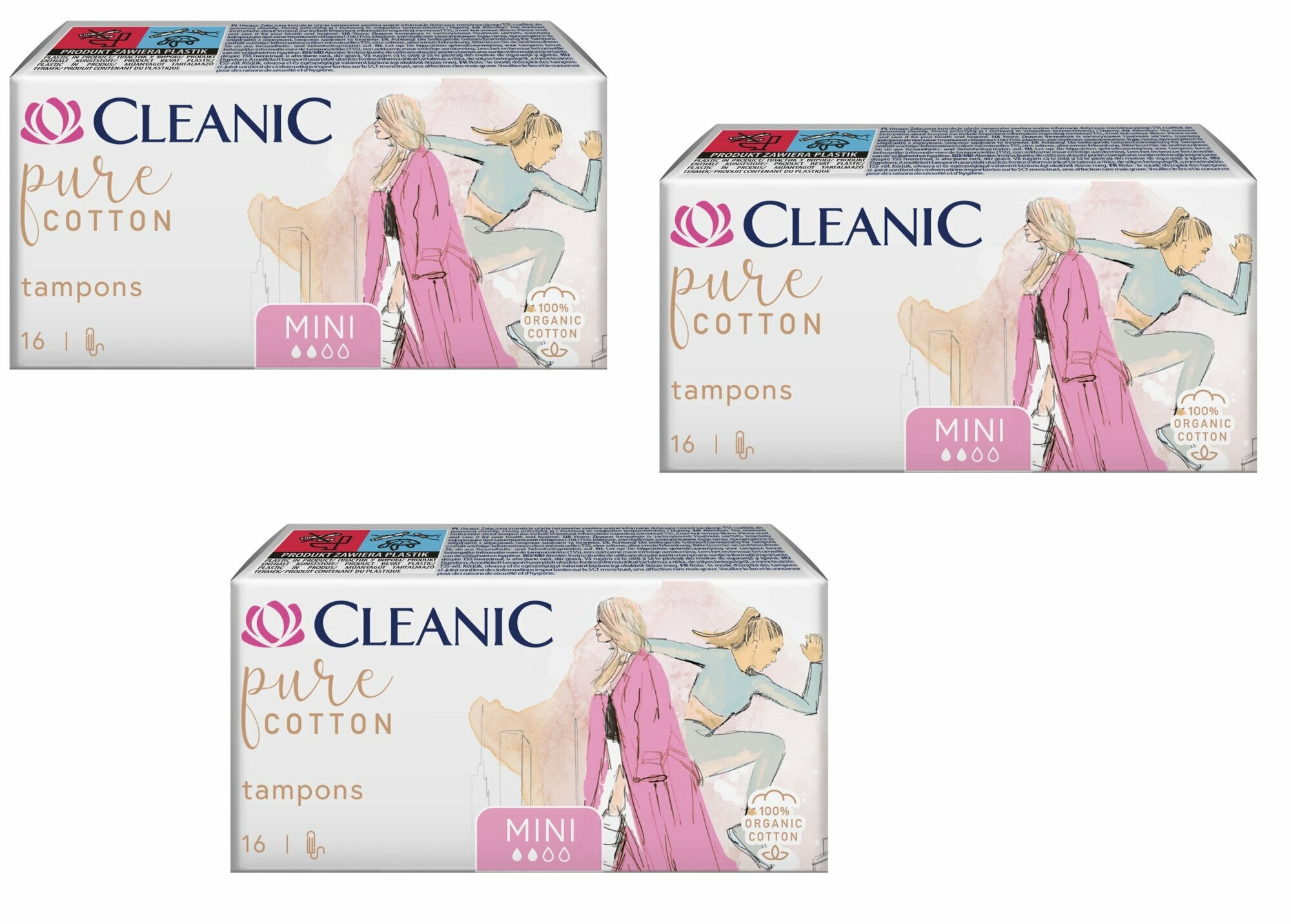 Тампоны Cleanic Pure Cotton Mini 16 шт, 3упаковки
