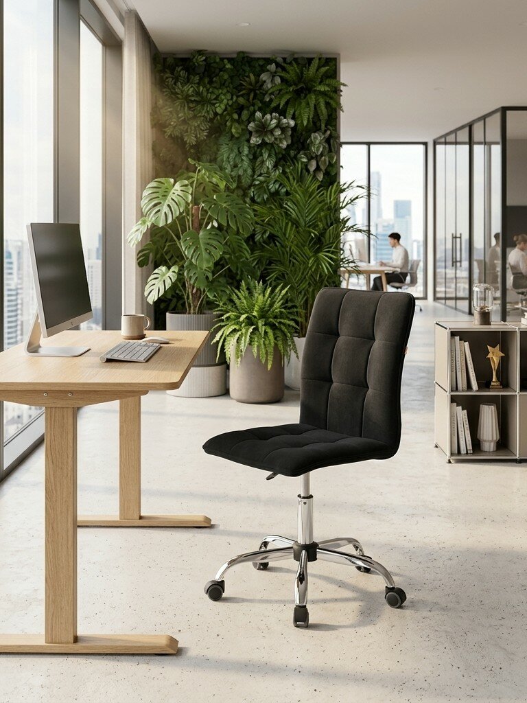 Кресло компьютерное TetChair черное, велюр, без подлокотников, максимальная нагрузка 100 кг