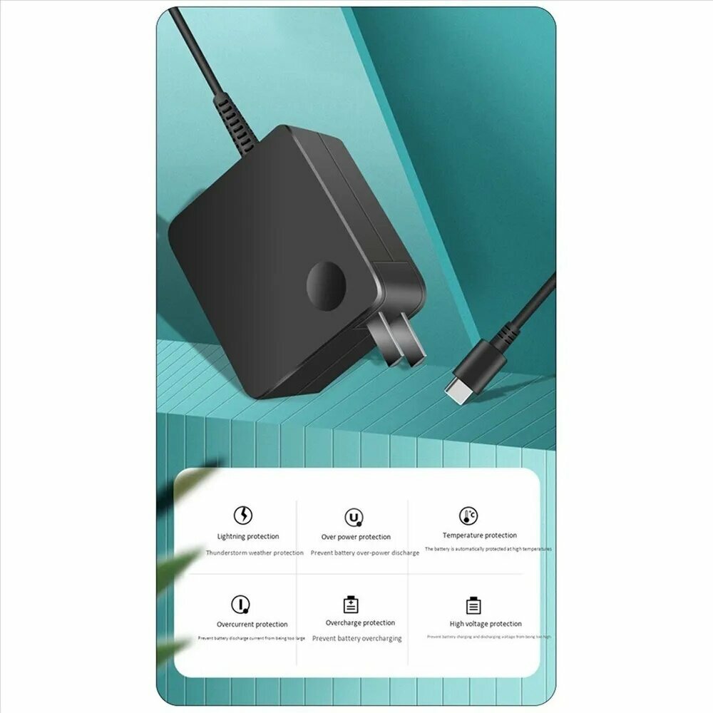 Шт, подходит для ноутбука Square, портативный адаптер питания 65 Вт, порт Type-C, быстрая зарядка, зарядное устройство для компьютера, вилка США