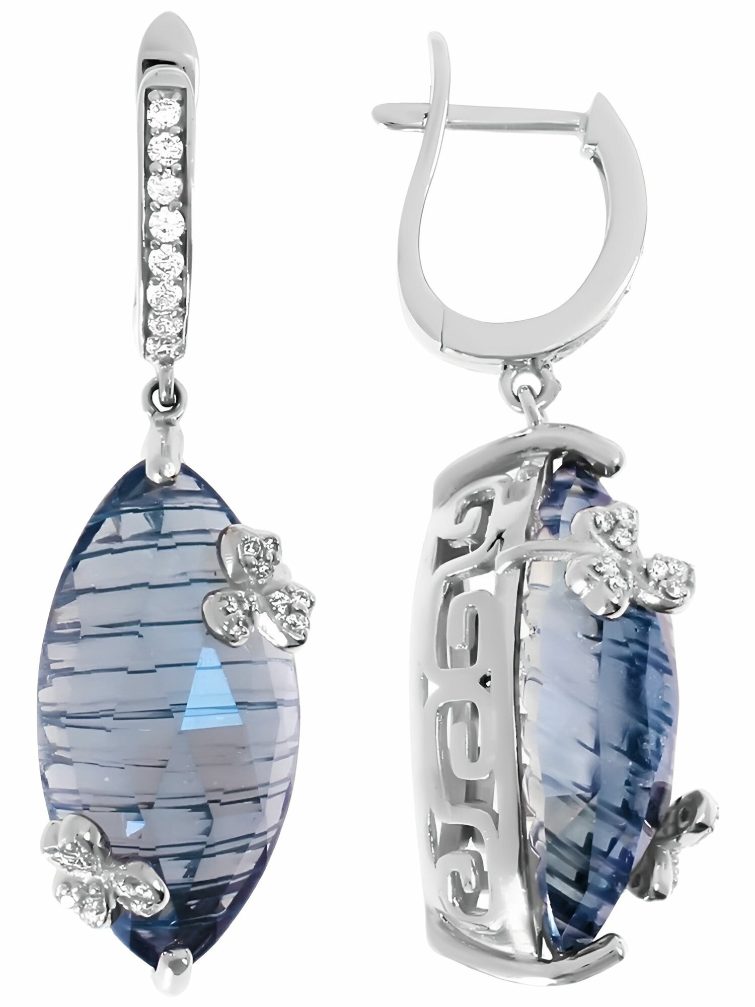 Серьги, серебро, 925 проба, родирование, кварц, фианит