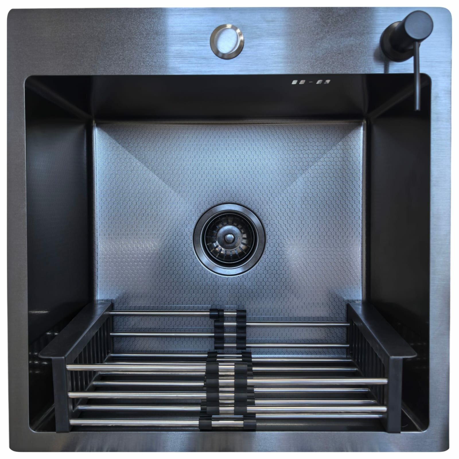 Мойка Wer&Maks 5050 из нержавеющей стали, PVD покрытие, с сифоном, с дозатором, с корзиной, цвет графит рисунок соты