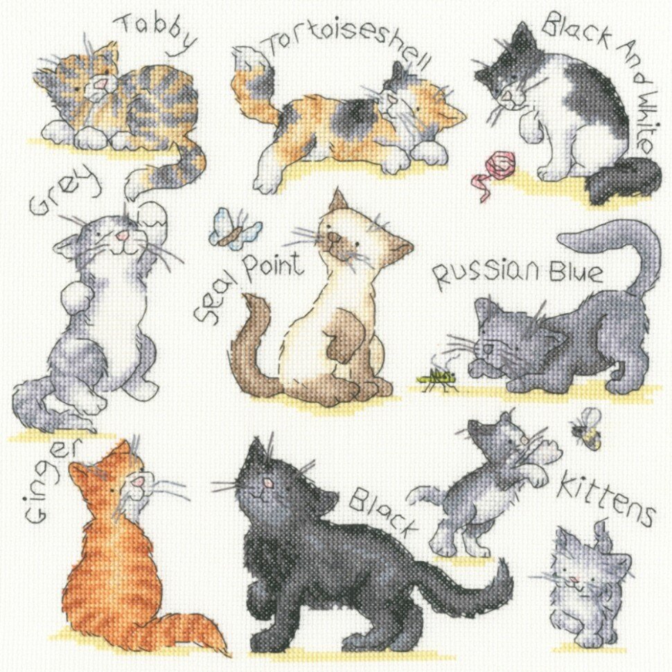 Набор для вышивания Bothy Threads #XKG15 Meow! (Мяу!), Счетный крест, 26 х 26 см
