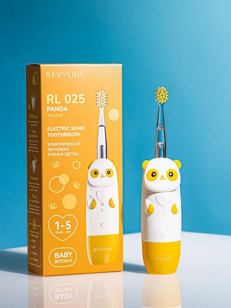 Зубная щётка для детей Revyline RL 025 PANDA, звуковая, электрическая, желтая, от 1 до 5 лет