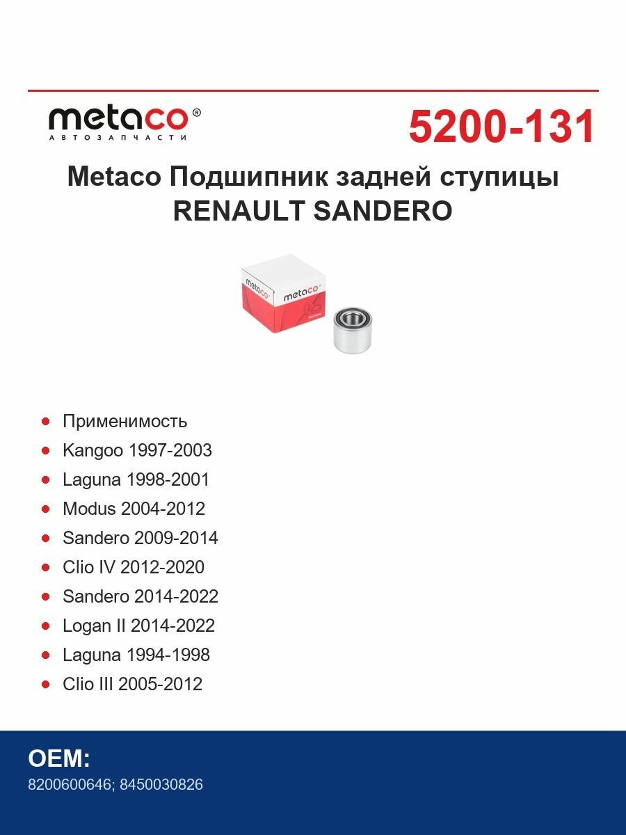 Metaco Подшипник задней ступицы RENAULT SANDERO