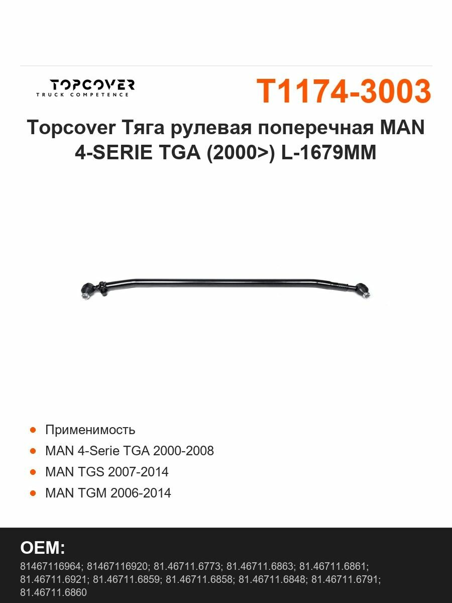 Topcover Тяга рулевая поперечная MAN 4-SERIE TGA (2000>) L-1679MM