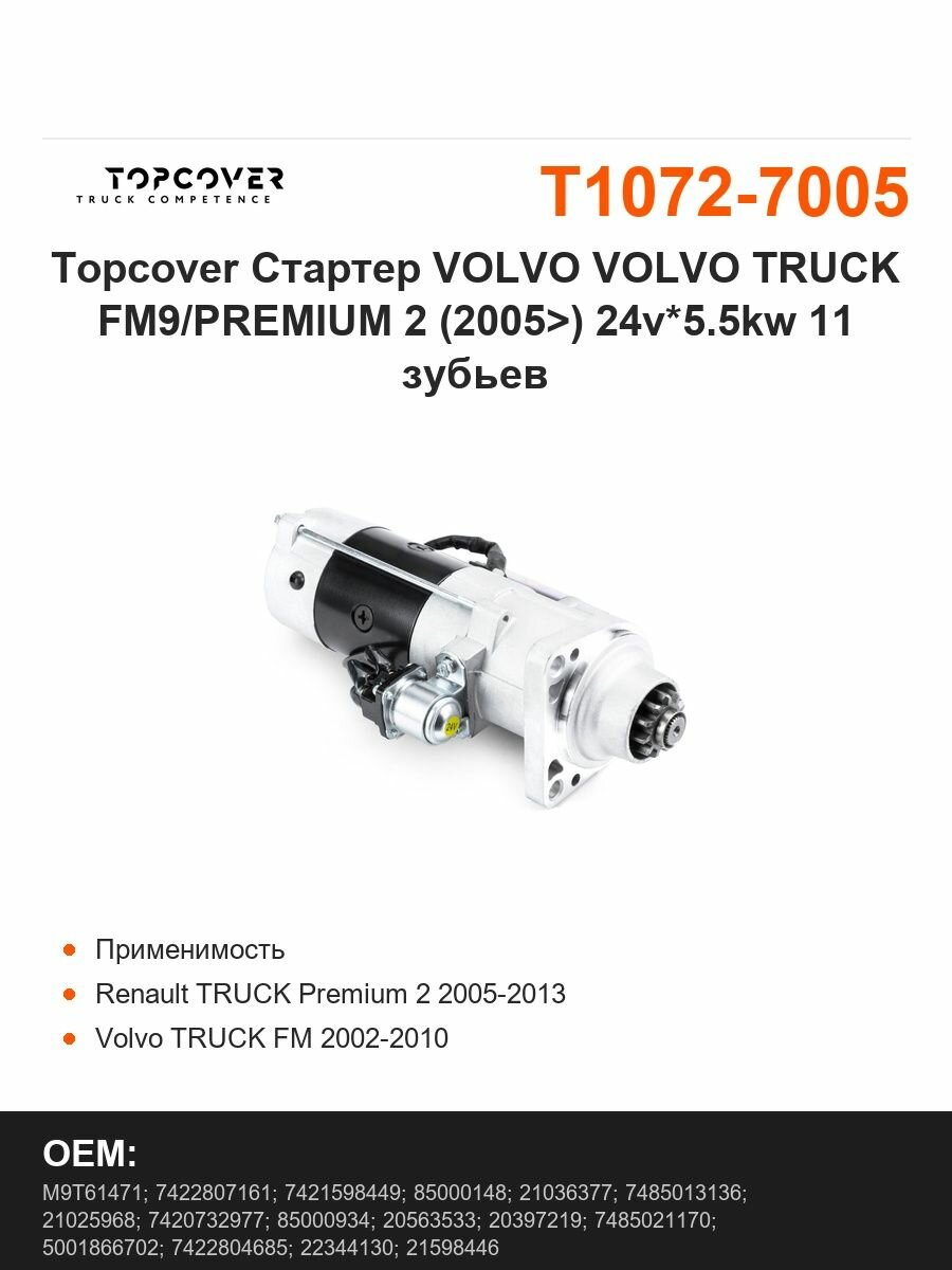 Topcover Стартер VOLVO VOLVO TRUCK FM9/PREMIUM 2 (2005>) 24v*5.5kw 11 зубьев