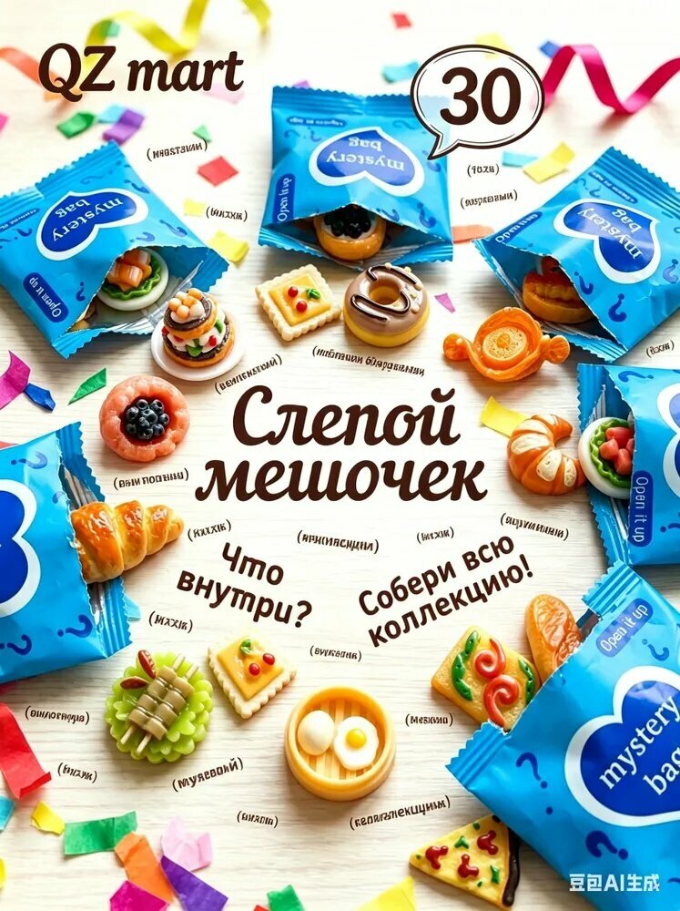 Мини-едва из сюрприз-бэга мгновенно магнит на холодильник! 30 штук + скотч в подарок