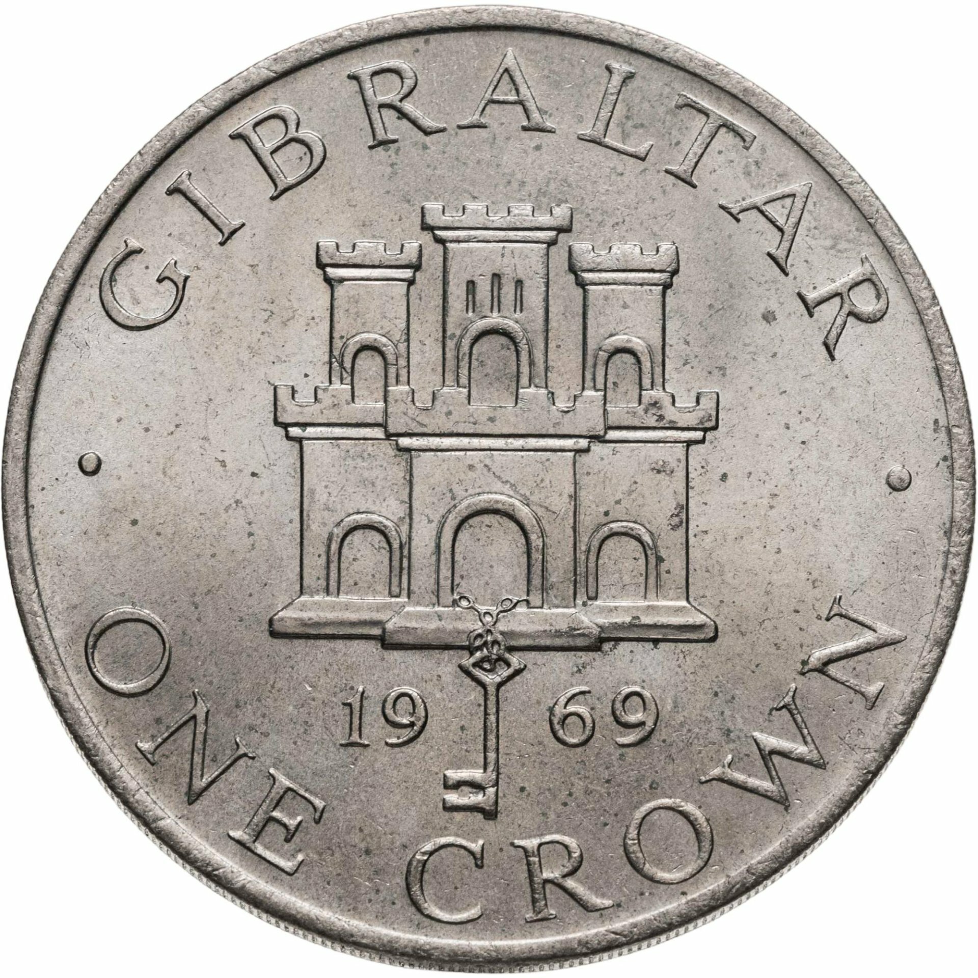 Гибралтар 1 крона crown 1969, Мельхиор медь-никель, в сохранности AU-UNC