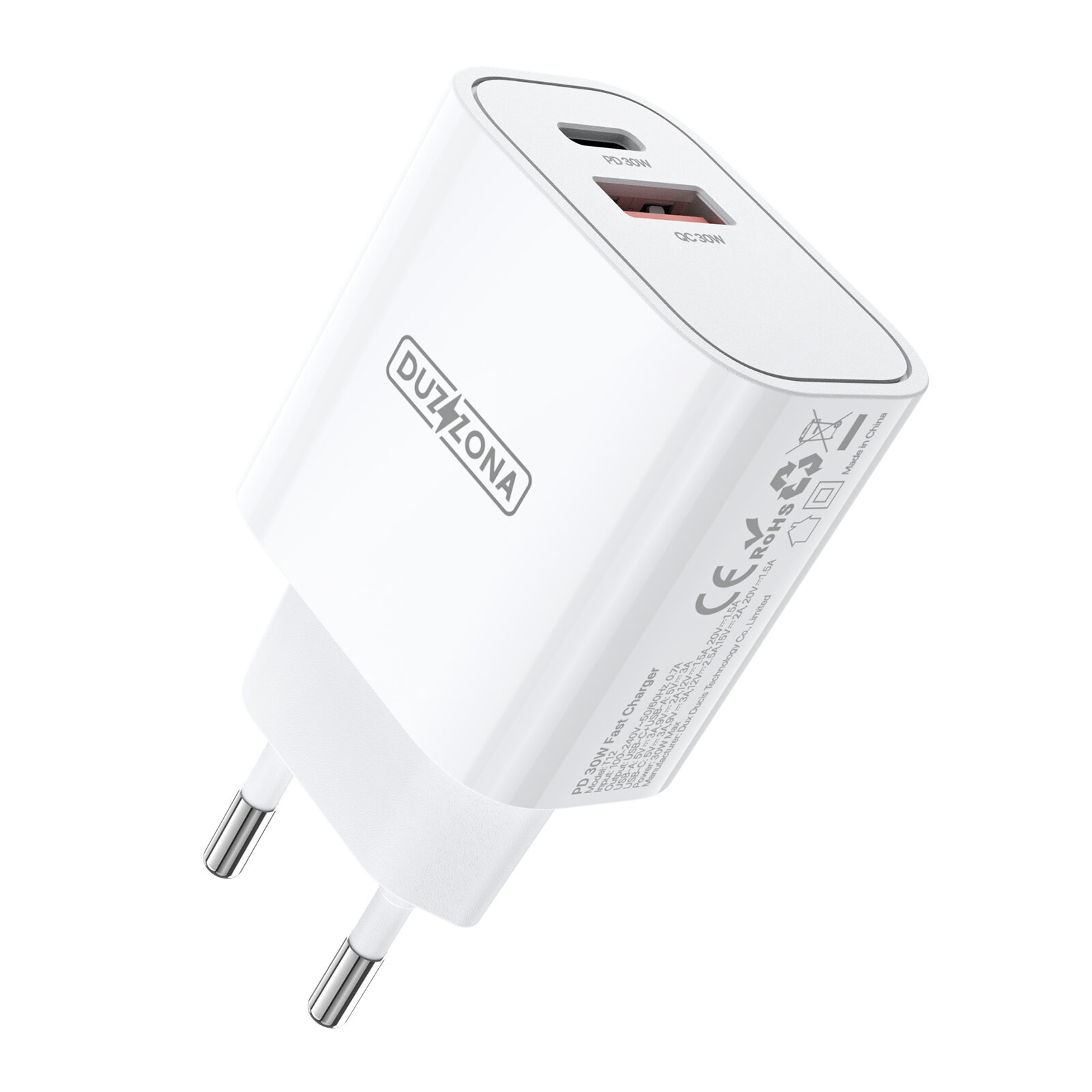 Быстрое зарядное устройство 30W с портами GaN, серия Travel Charger 1A1C от Duzzona
