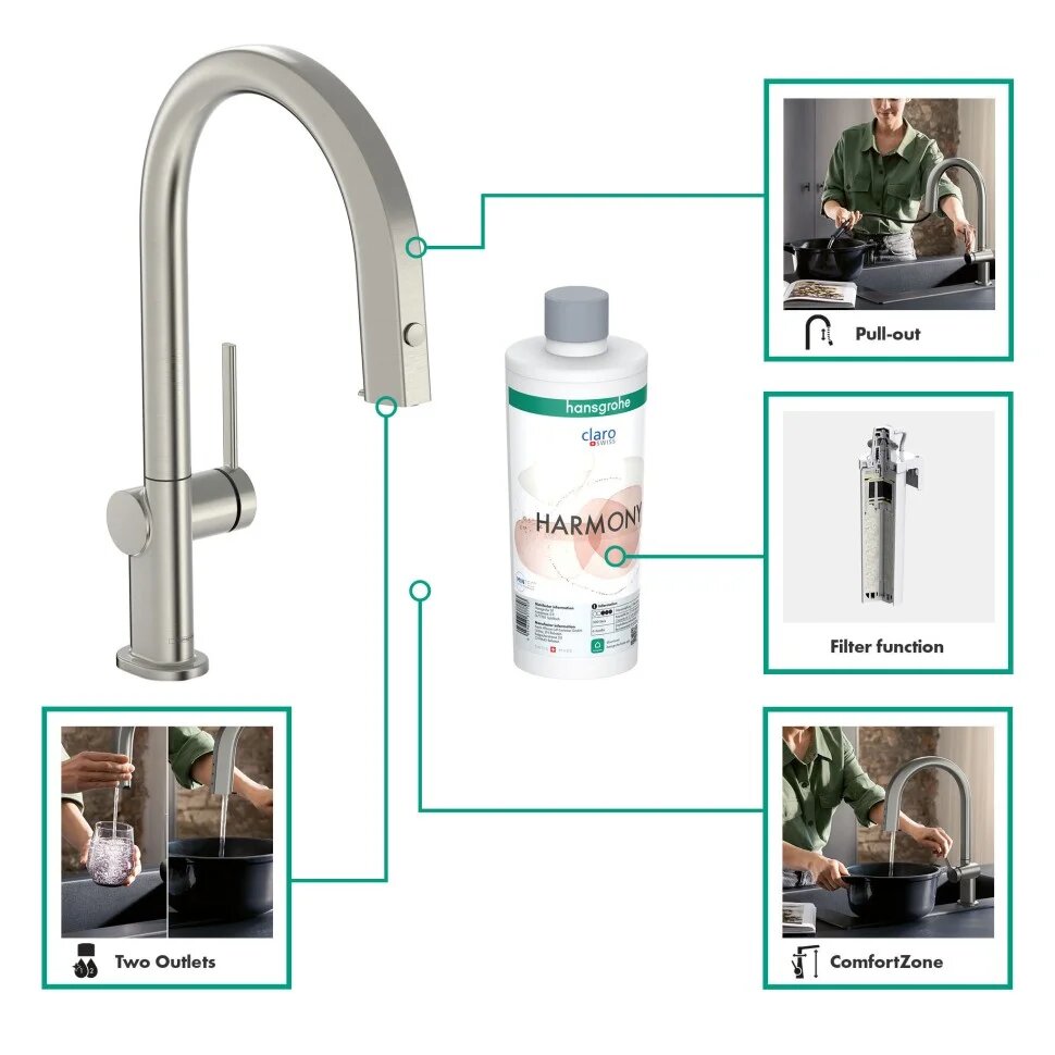 Смеситель для кухни Hansgrohe Aqittura M91 76803800 с краном для питьевой воды, с поворотным изливом, однорычажный, латунный, с керамическим картриджем