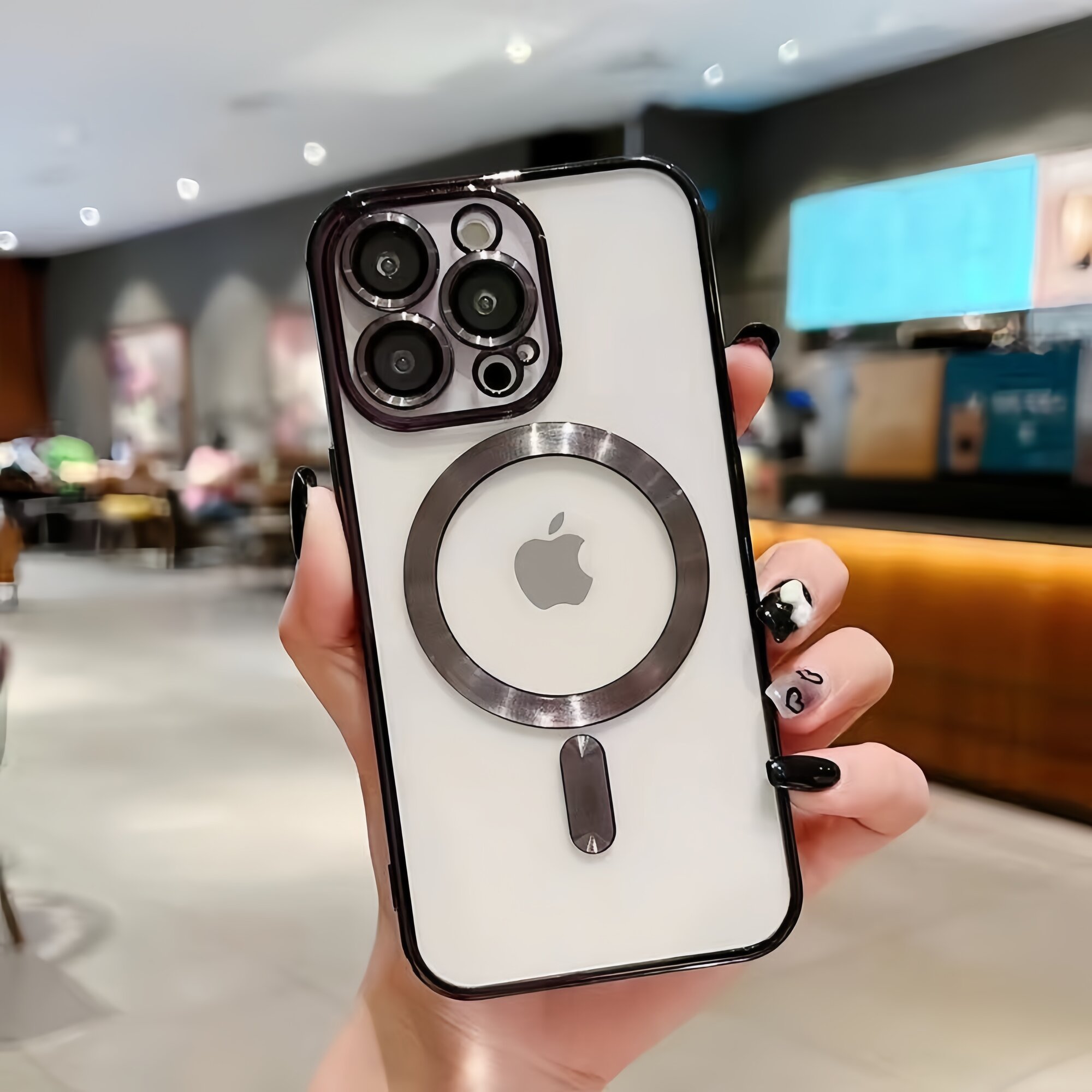Противоударный чехол на iPhone 14 Pro (айфон 14 про) с защитой камеры и поддержкой беспроводной зарядки MagSafe, черный