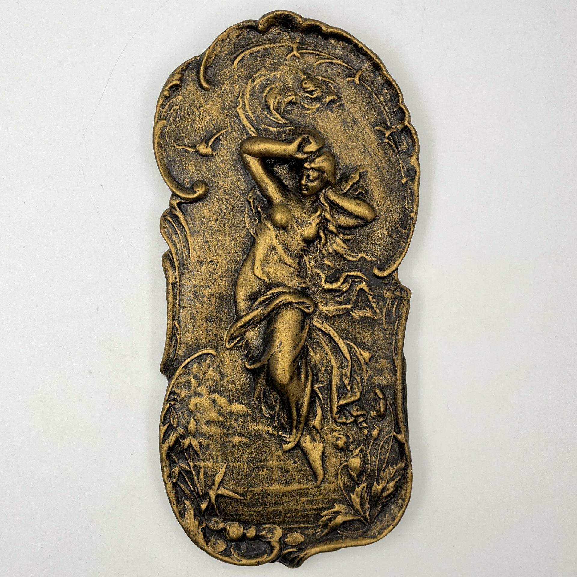 Настенное панно в стиле модерн "Нимфа", гипс, тонировка, Европа, 1970-1990 гг.