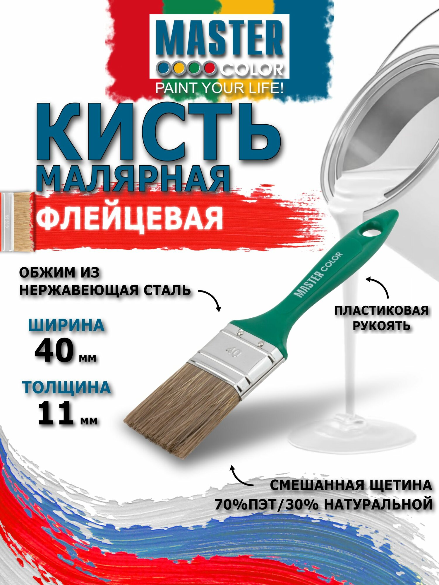Кисть для пропиток 40мм смеш. щетина 70/30% пласт. ручка