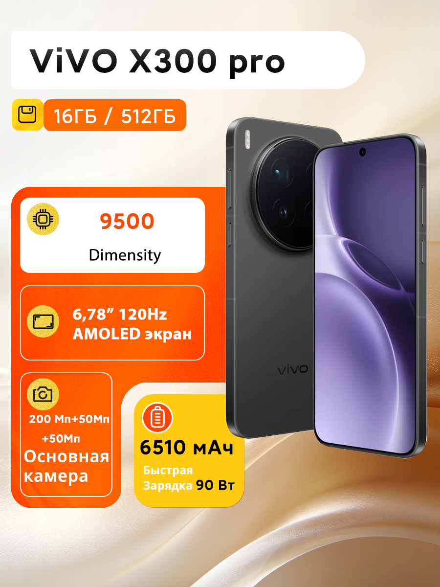 Смартфон vivo X300 Pro 16 512 Гб 5G, 6'78", Ростест (EAC), Таинственный чёрный