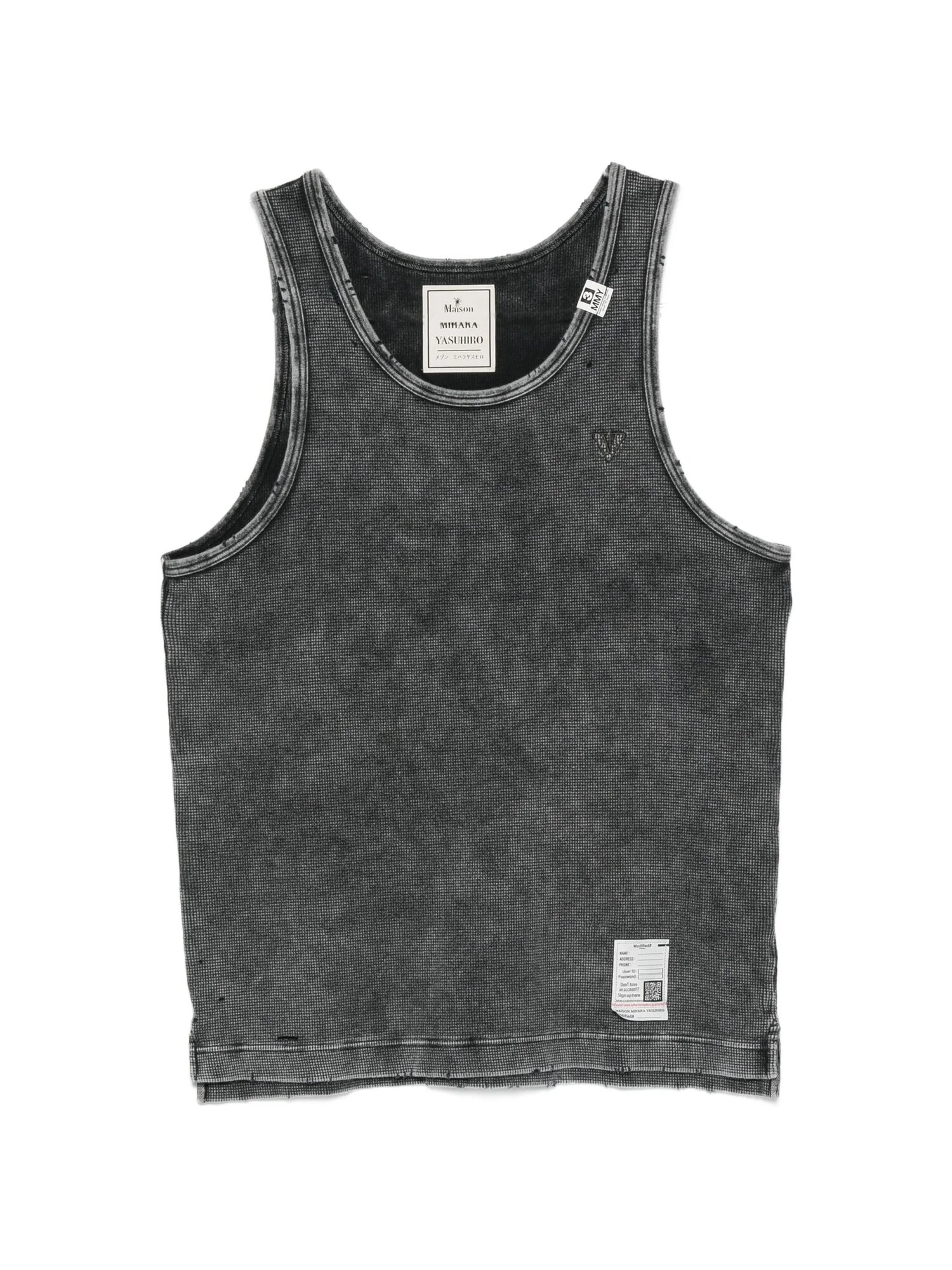 Топ Distressed waffle-knit tank top