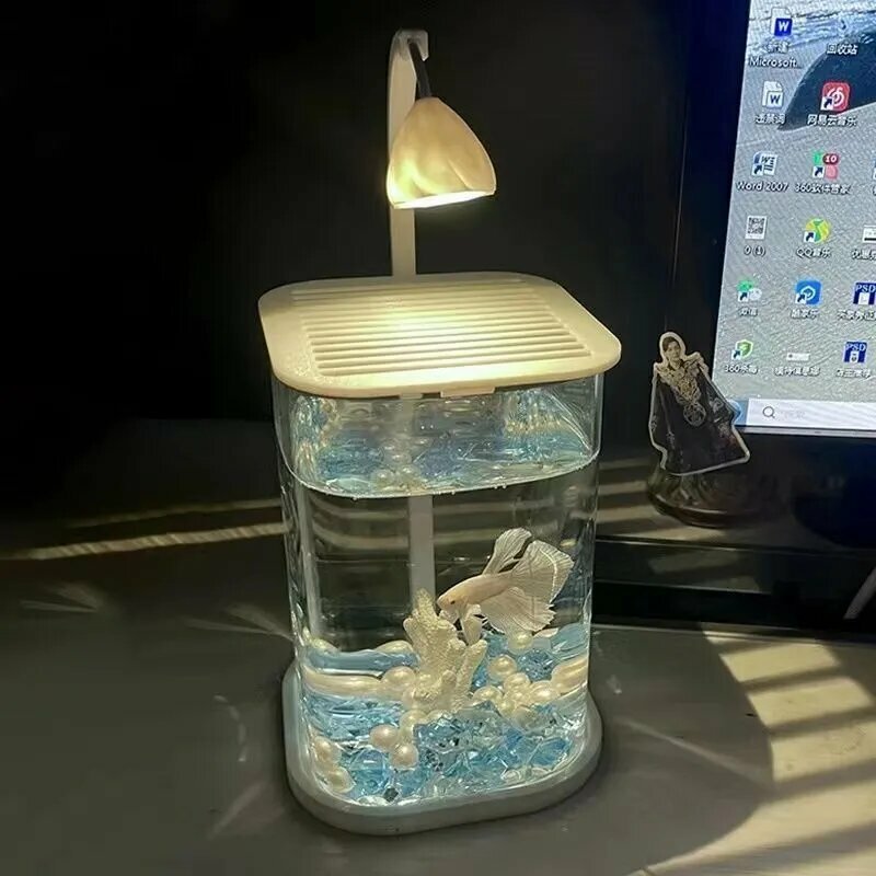 Аквариум для рыб/aquarium/с подсветкой, белый, Синий, жемчуг и кораллы