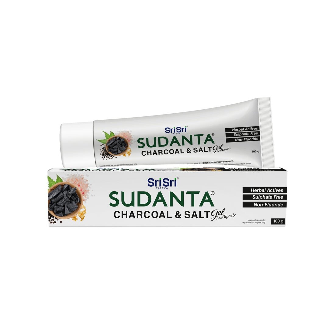 SUDANTA Charcoal & Salt Gel Toothpaste, Sri Sri Tattva (суданта гелевая зубная паста С углём и солью, Шри Шри Таттва), 100 г.