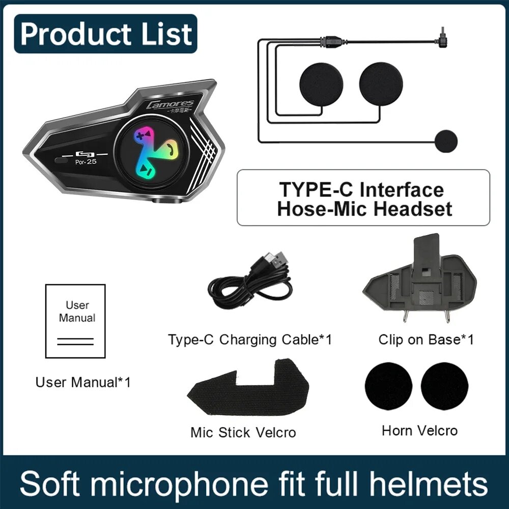Беспроводная мотогарнитура Bluetooth 5.4, Soft Mic