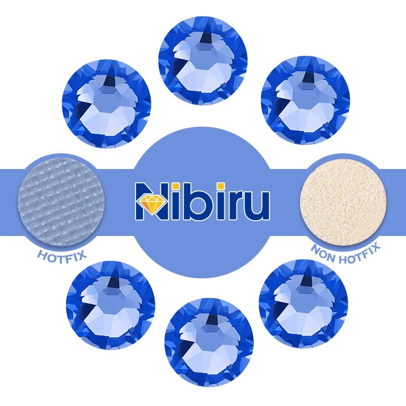 Стразы Nibiru 2088 Blue Series, стеклянные, 8 больших и 8 SS30-288Pcs, Non Hotfix, Light Sapphire