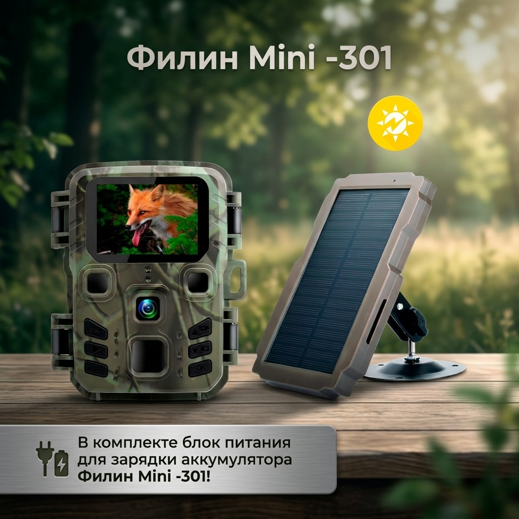Комплект: фотоловушка Филин 301 и солнечная панель SP08 Dual