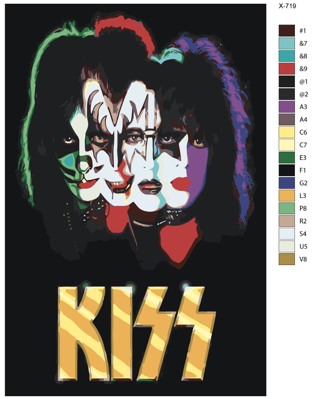 Картина по номерам X-719 "Рок-группа Kiss" 80x120