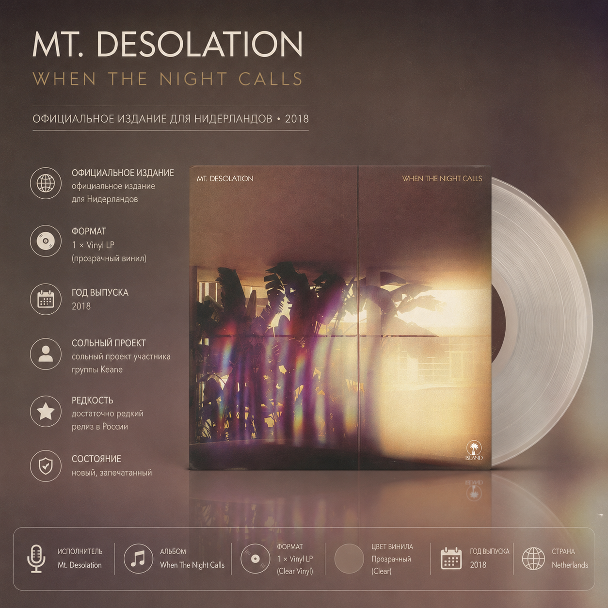 Mt. Desolation - When The Night Calls (clear vinyl) новая цветная виниловая пластинка