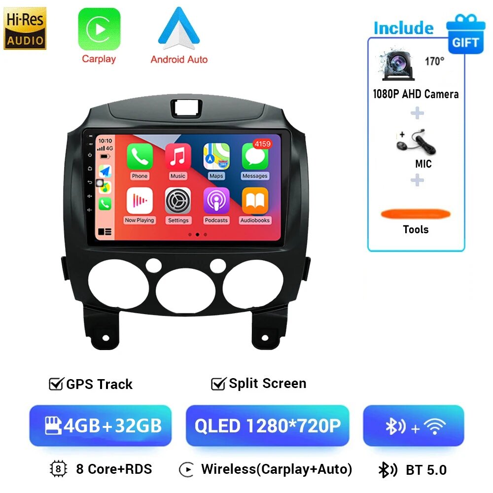 Android 16 Carplay Auto 2K экран автомобильный радиоприемник мультимедийный плеер для 4G-32G CAM