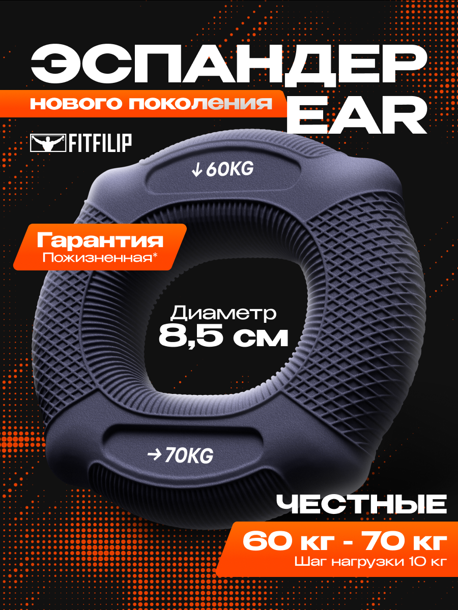 Нагрузка - 60кг - 70кг эспандер кистевой FITFILIP, модель EAR