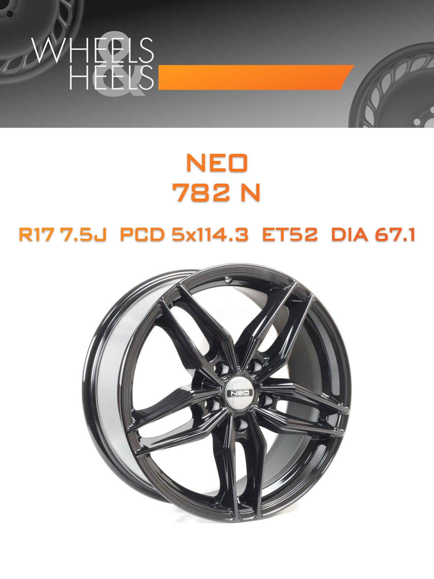 Диск автомобильный литой Neo 782 N 17x7.5 5x114.3 et52 dia67.1 BL