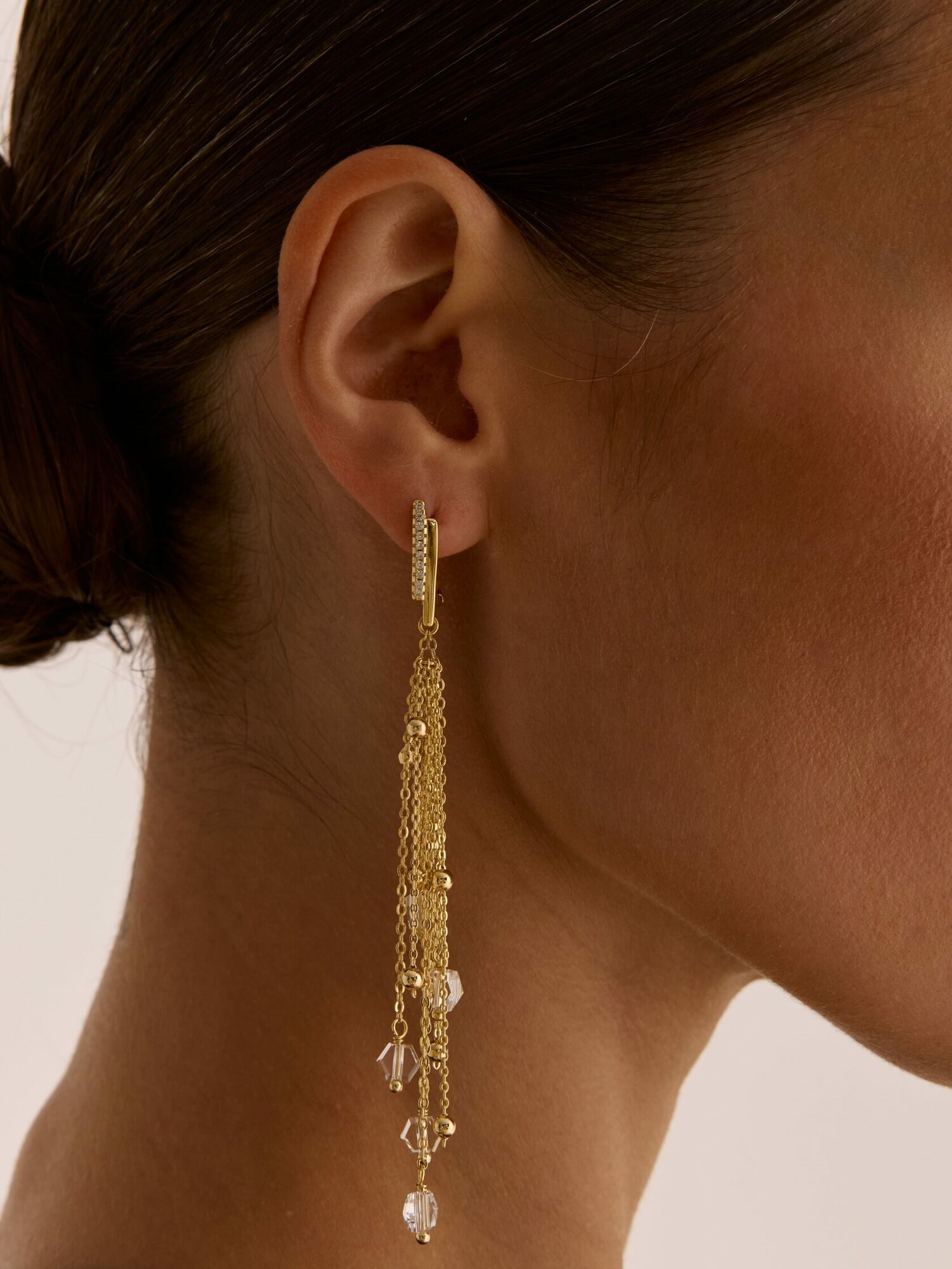 Серьги с подвесками Edalin JEWELRY, кристалл, размер 85 мм, золото — фото 1