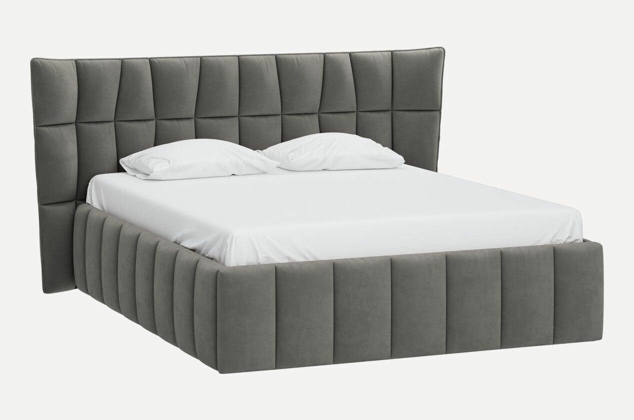 Кровать 160х200 двуспальная Divan.ru Даймант-П Велюр Серый, 217х214х112 см
