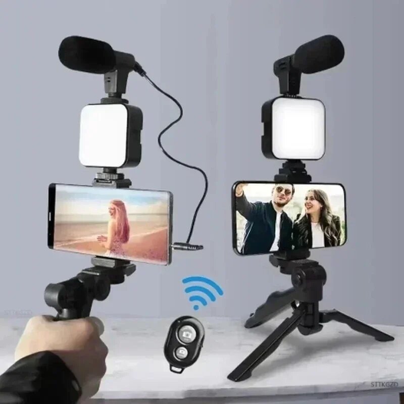 Штатив для смартфона с микрофоном, подсветкой, Black with remote