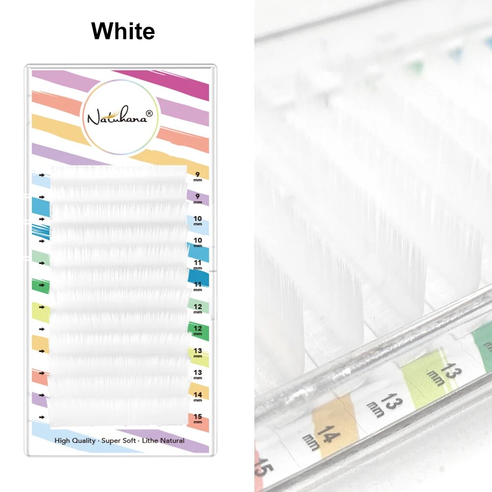 NATUHANA Белые Ресницы Easy Fan L-изгиб 9-15Mix