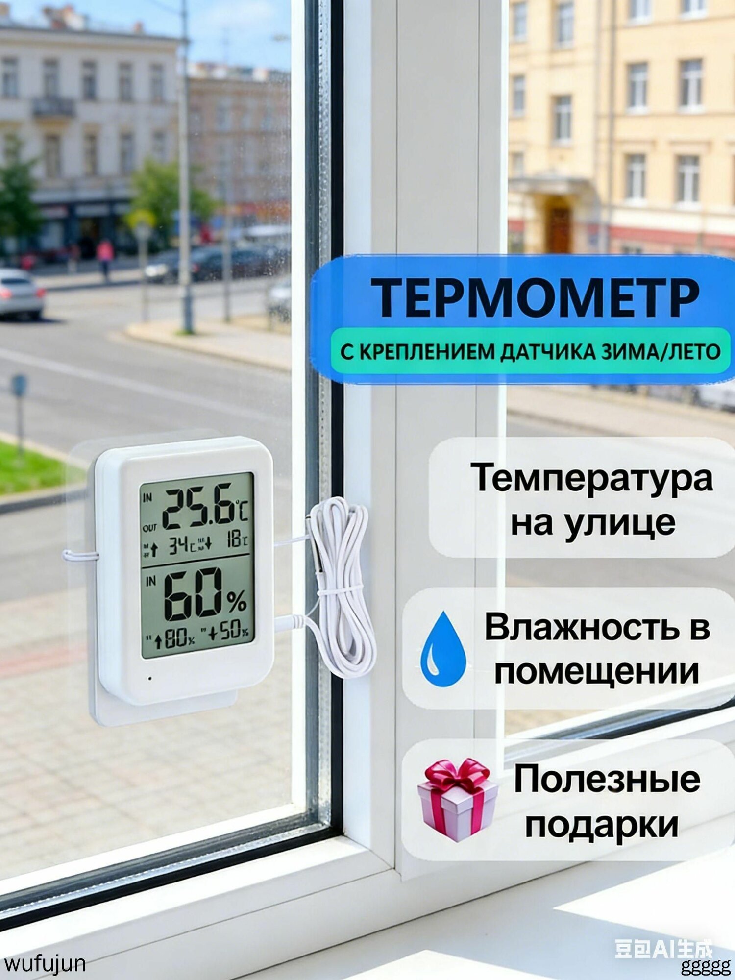 Термометр с креплением датчика зима-лето/ Термометр уличный электронный с выносным датчиком уличный электронный зима-лето