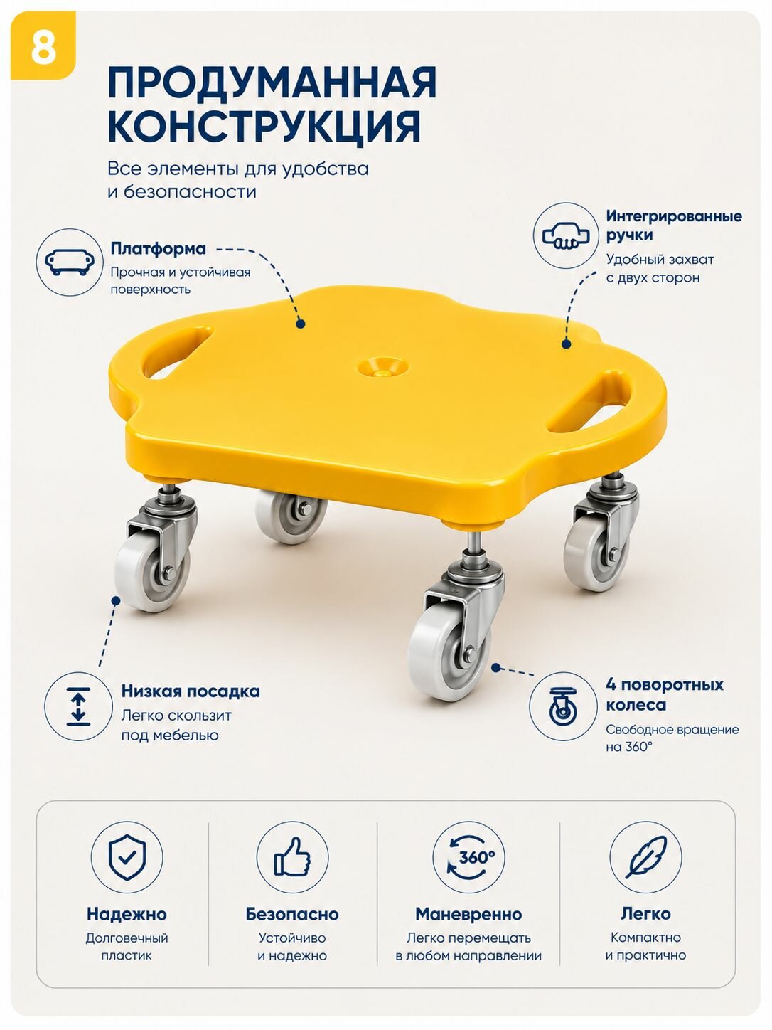 Компактный рипстик 43х30 см, раздельный скейтборд, маневренный роллерсерф для городских прогулок — фото 1