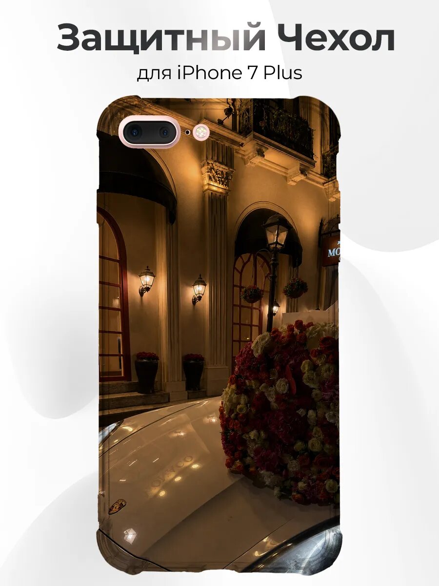 Чехол для iPhone 7/8 Plus Белый Porsche Cayenne 958 с розами