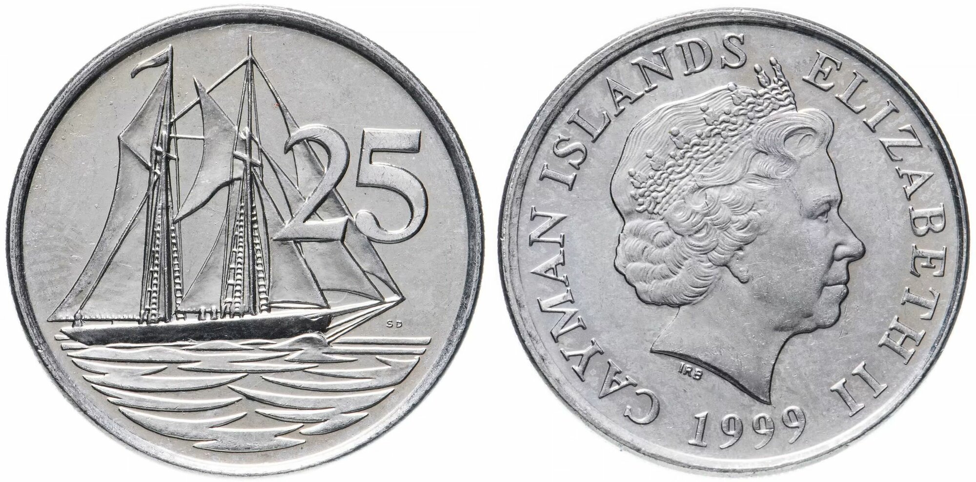Каймановы острова 25 центов, 1999 Парусник XF
