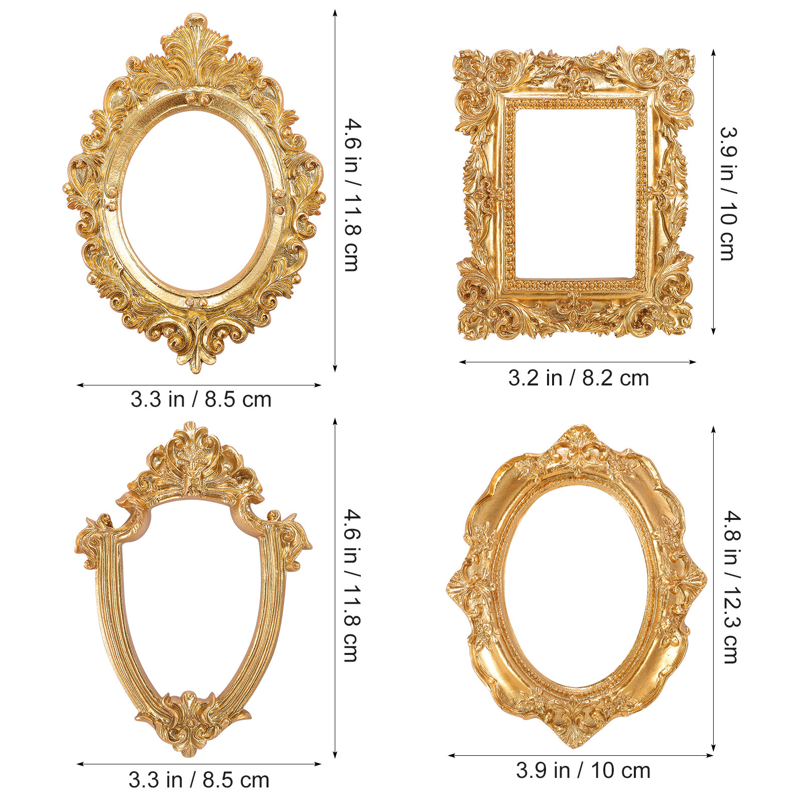 Набор Из 4 Штук Ретро Декоративных Фото Рамок Золотистый Цвет 12 3x10x0 8cm