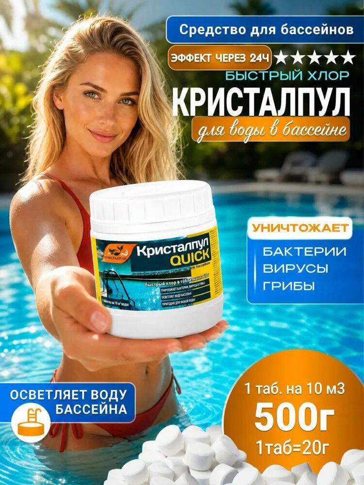 Таблетки для бассейна 20 гр быстрый хлор 25 штук. Химия для бассейнов